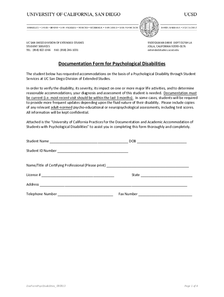 Fillable Online Uc San Diego Division of Extended Studies Documentation for Psychological ...