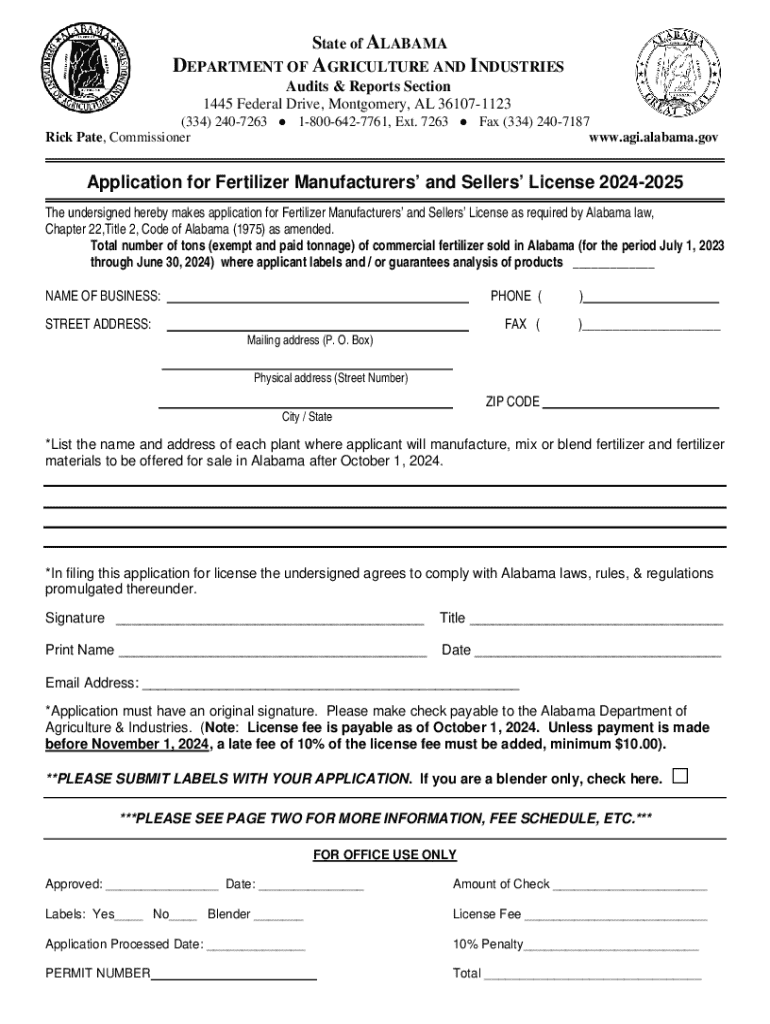 Fillable Online Application for Fertilizer Manufacturers’ and Sellers’ License Fax Email Print ...