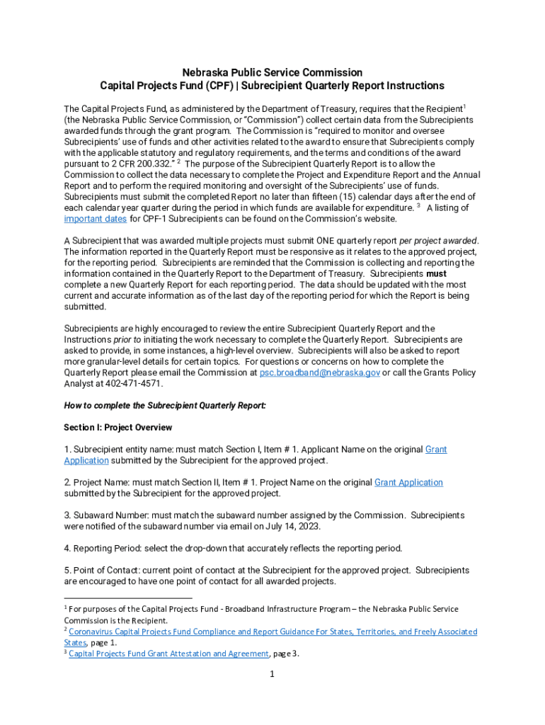 Fillable Online Capital Projects Fund (cpf) | Subrecipient Quarterly ...