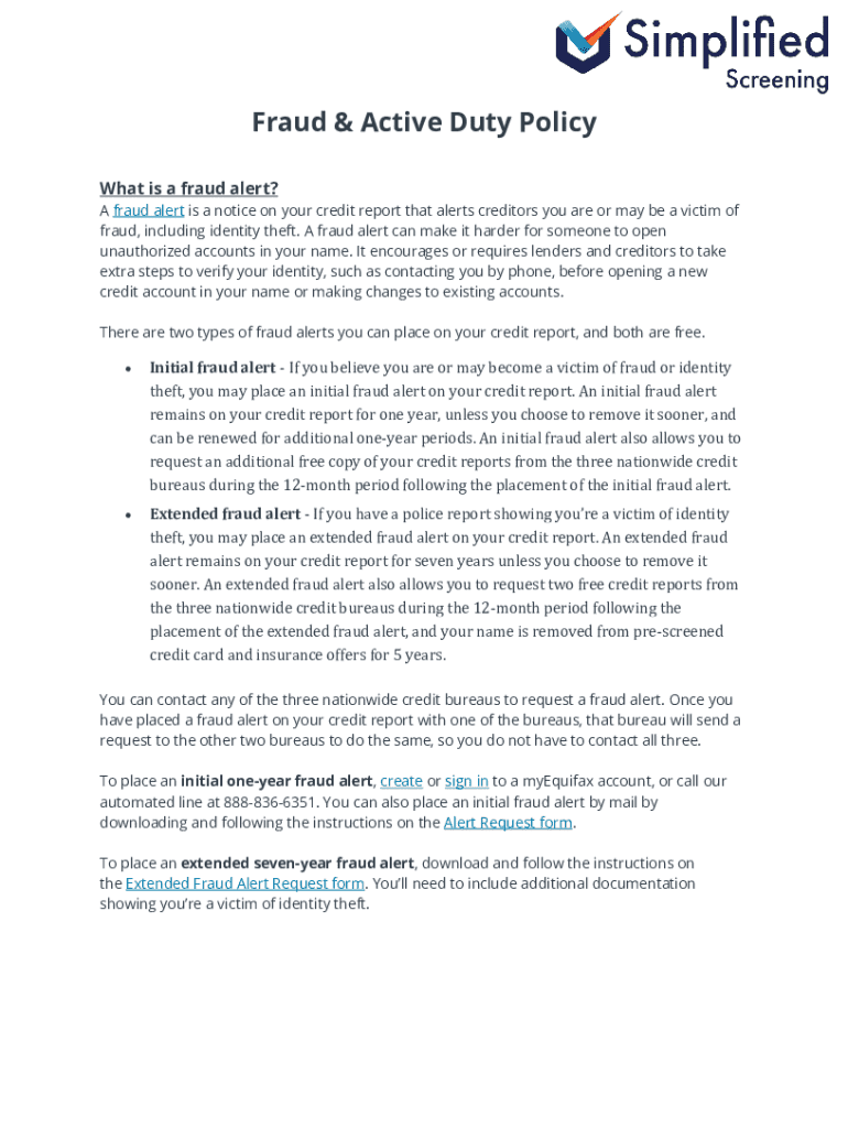 Fillable Online Fraud & Active Duty Policy Fax Email Print - pdfFiller