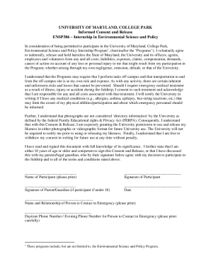 Fillable Online Informed Consent and Release for Internship in ...