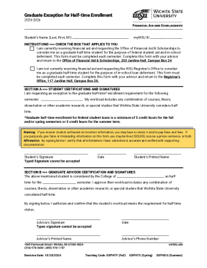 Fillable Online Graduate Exception for Half-time Enrollment 2025-2026 ...