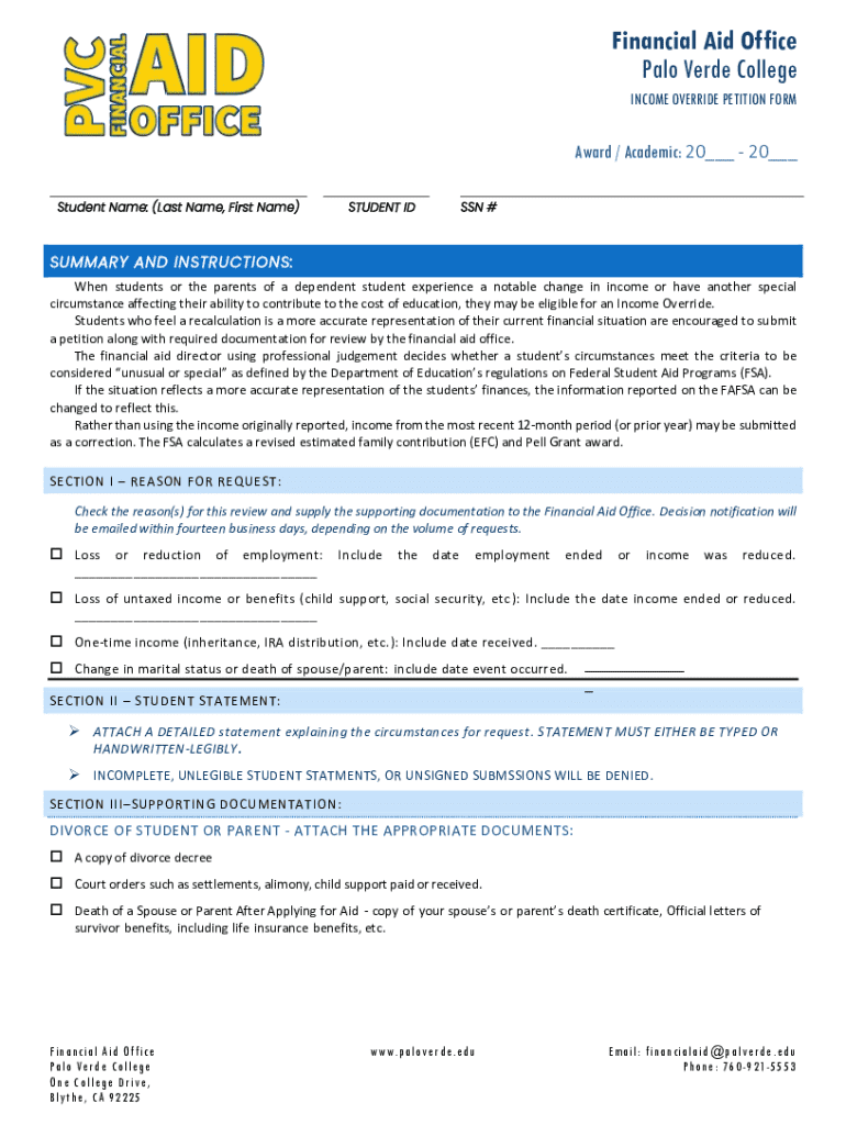 Fillable Online Income Override Petition Fax Email Print - pdfFiller