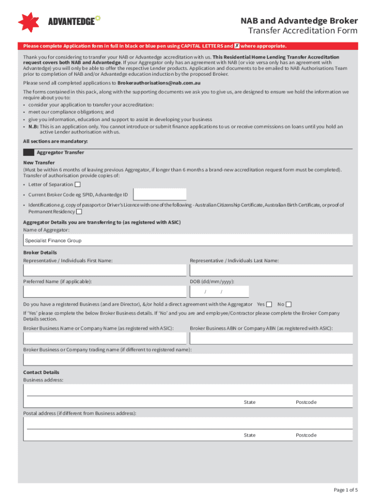 Fillable Online Nab and Advantedge Broker Transfer Accreditation Fax ...