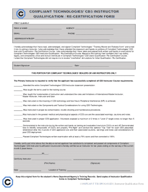 Fillable Online Compliant Technologies Cd3 Instructor Qualification ...