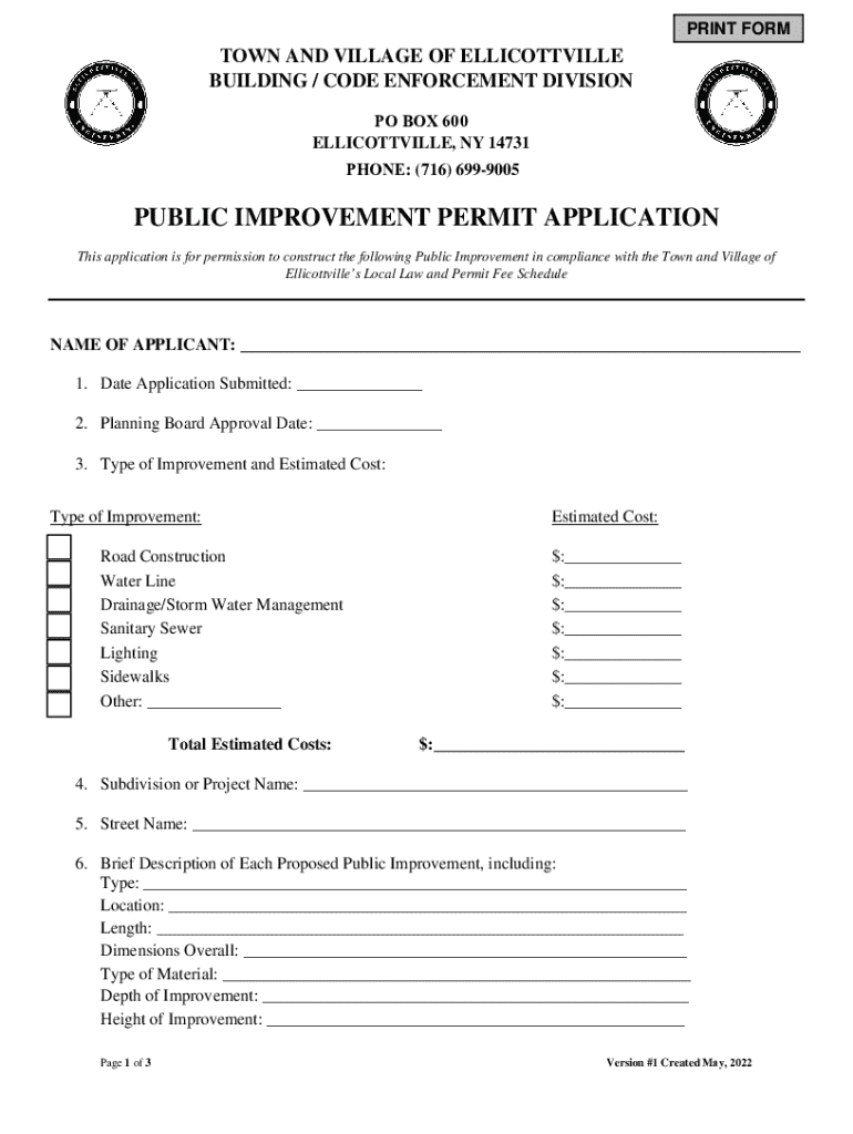 Fillable Online Public Improvement Permit Application Fax Email Print ...