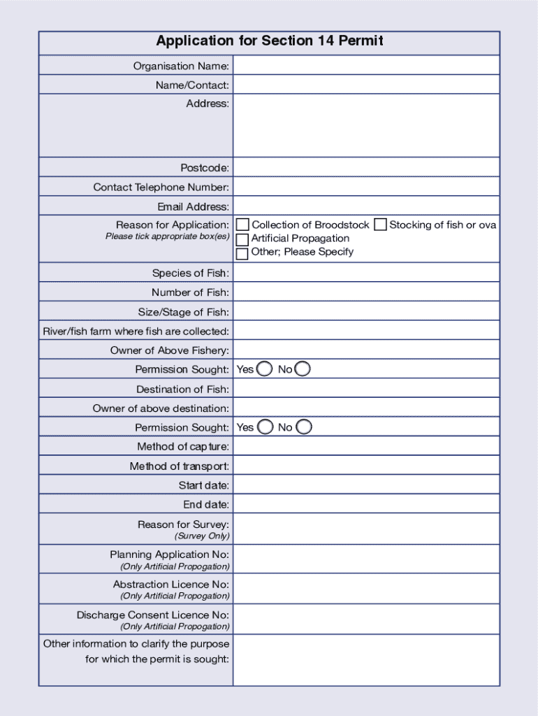 Fillable Online Permits Issued Under Section 14 of the Fisheries Act ...