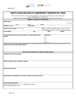 Fillable Online North Carolina Health Assessment Transmittal Form Fax ...