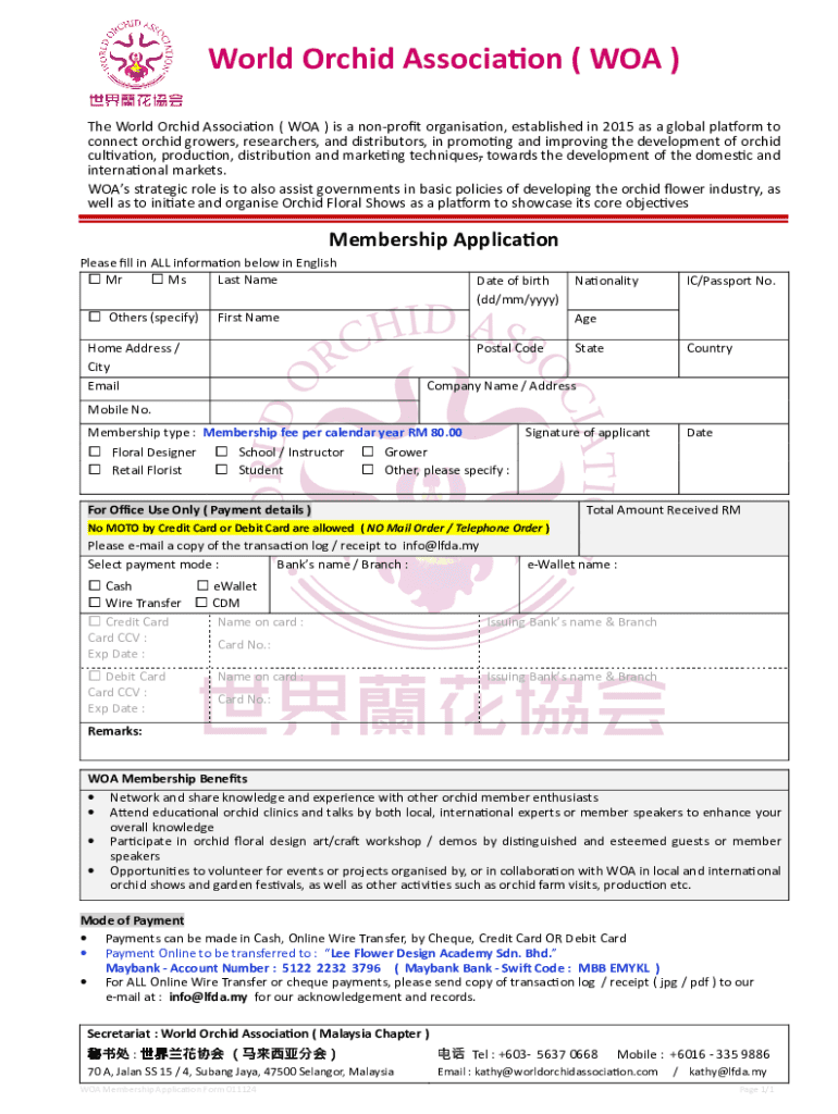 Fillable Online World Orchid Association Membership Application Fax ...
