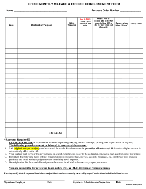 Fillable Online Cfcsd Monthly Mileage & Expense Reimbursement Form Fax ...