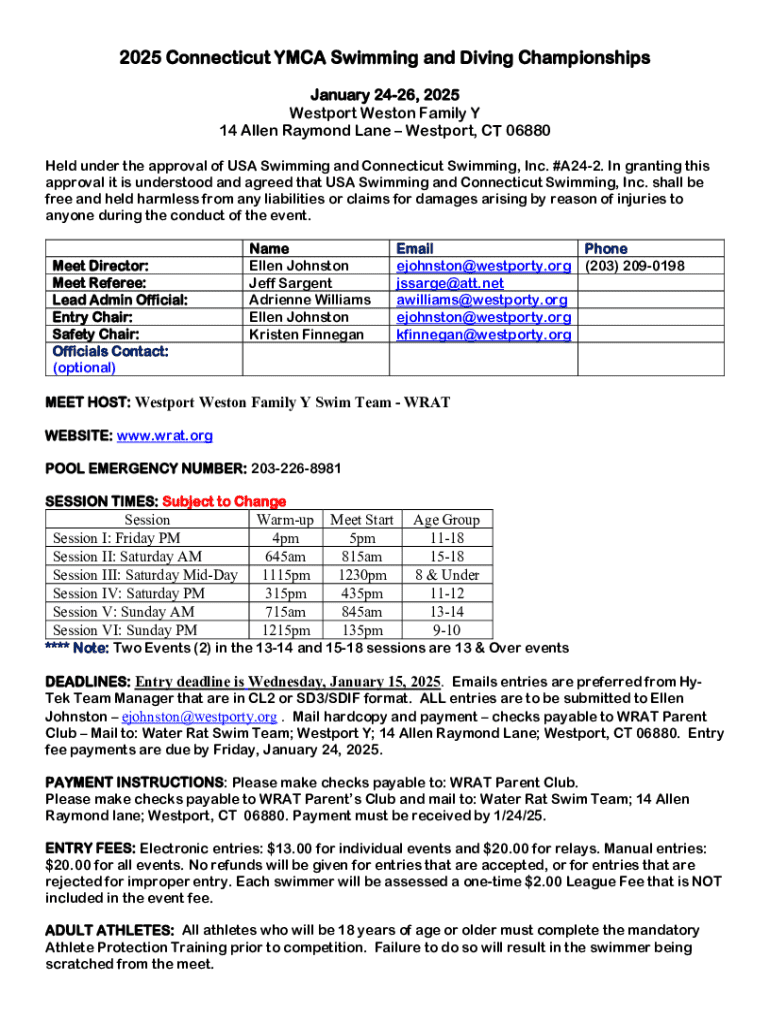 Fillable Online 2025 Connecticut Ymca Swimming and Diving Championships Fax Email Print - pdfFiller