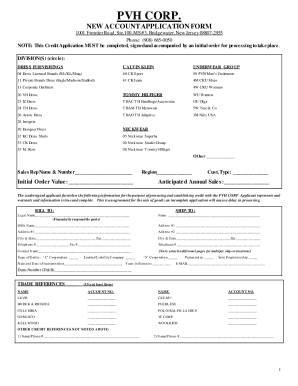 Fillable Online Pvh Corp. New Account Application Fax Email Print ...