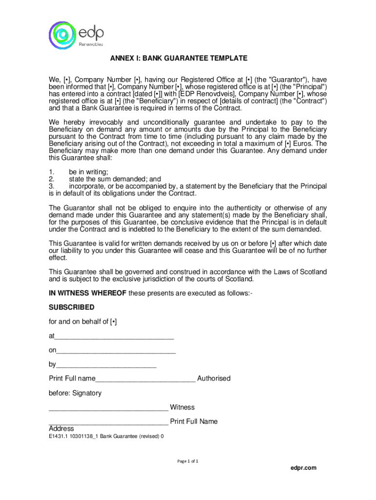 Fillable Online Annex I: Bank Guarantee Template Fax Email Print ...