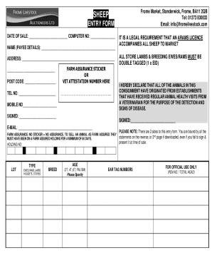 Fillable Online Frome Market Sheep Entry Form Fax Email Print - pdfFiller
