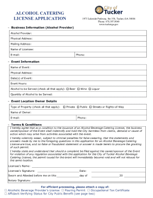 Fillable Online Alcohol Catering License Application Fax Email Print ...
