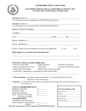 Fillable Online Columbine Genealogical & Historical Society Membership ...