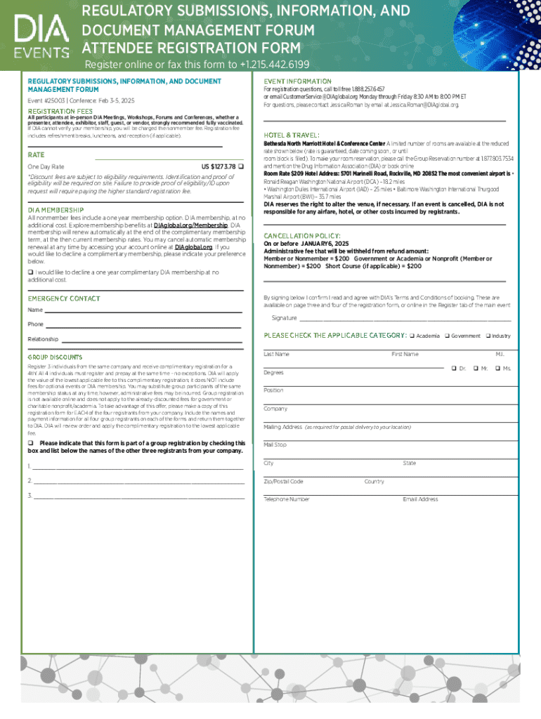 Fillable Online Regulatory Submissions, Information, and Document Management Forum Fax Email ...