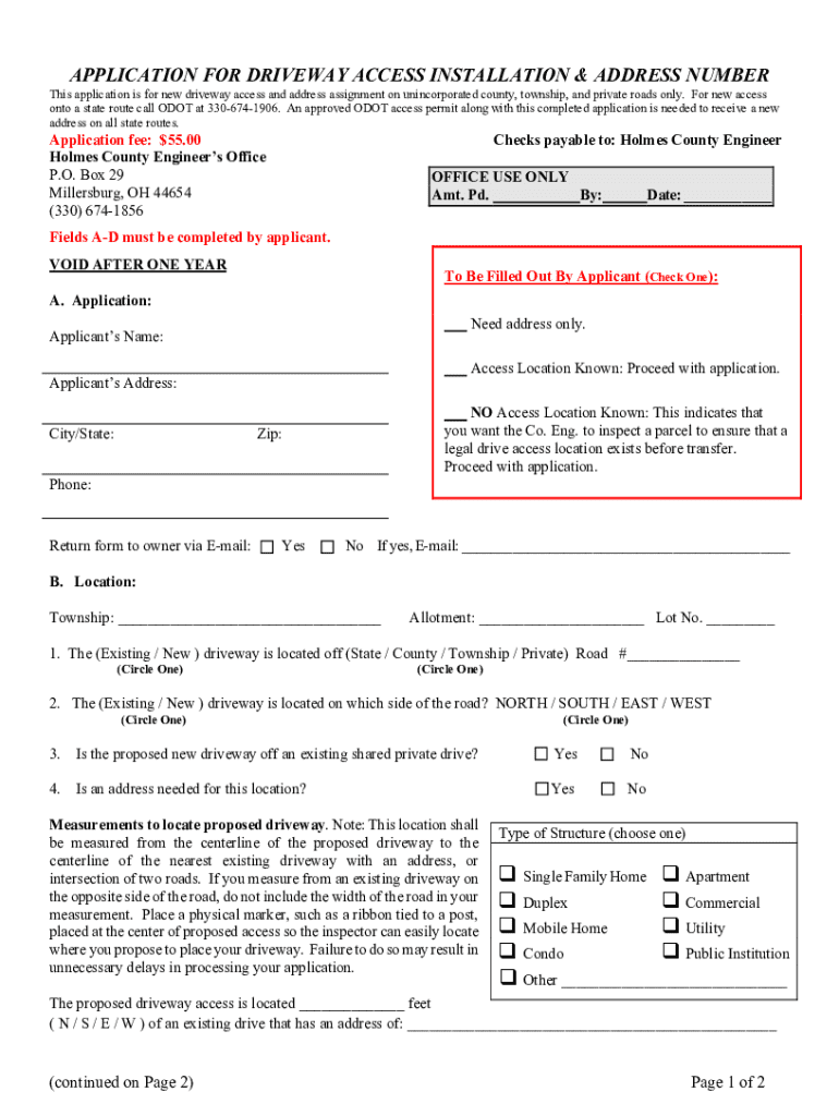 Fillable Online Driveway Access Installation & Address Number Application Fax Email Print ...