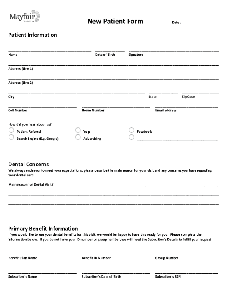 Fillable Online New Patient Form Fax Email Print - pdfFiller