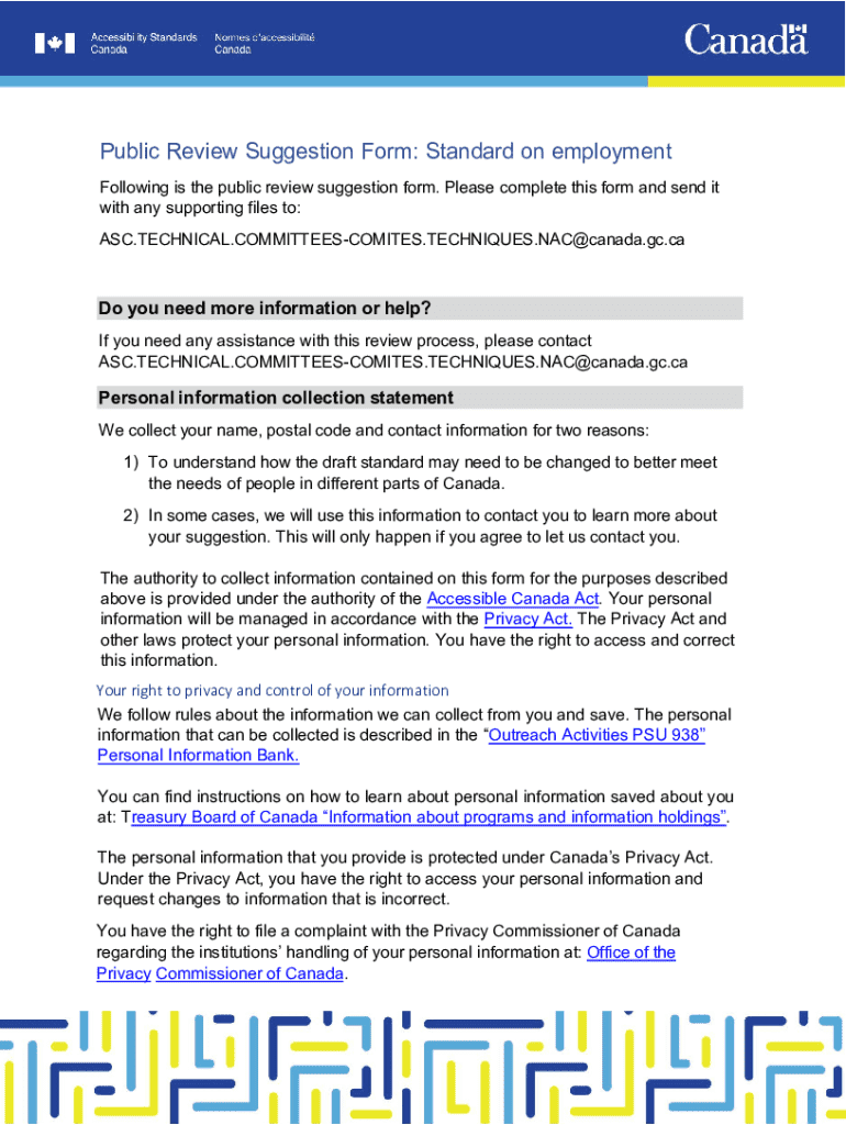 Fillable Online Public Review Suggestion Form: Standard on Employment ...