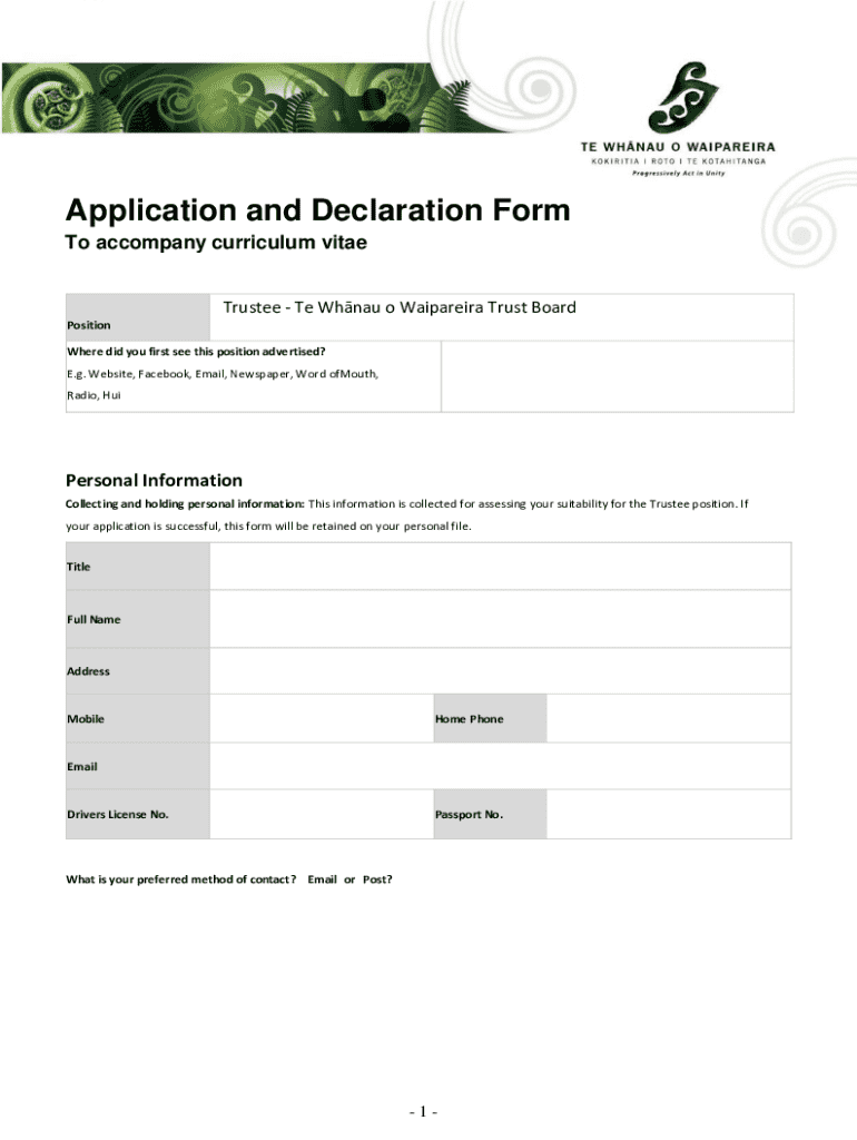 Fillable Online Trustee - Te Whānau O Waipareira Trust Board Fax Email Print - pdfFiller