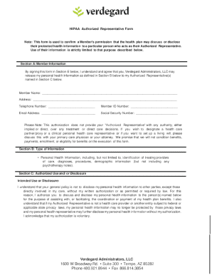 Fillable Online Hipaa Authorized Representative Form Fax Email Print - pdfFiller