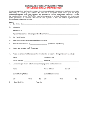 Fillable Online Financial Responsibility/ownership Form for Single Residential Lot Fax Email ...