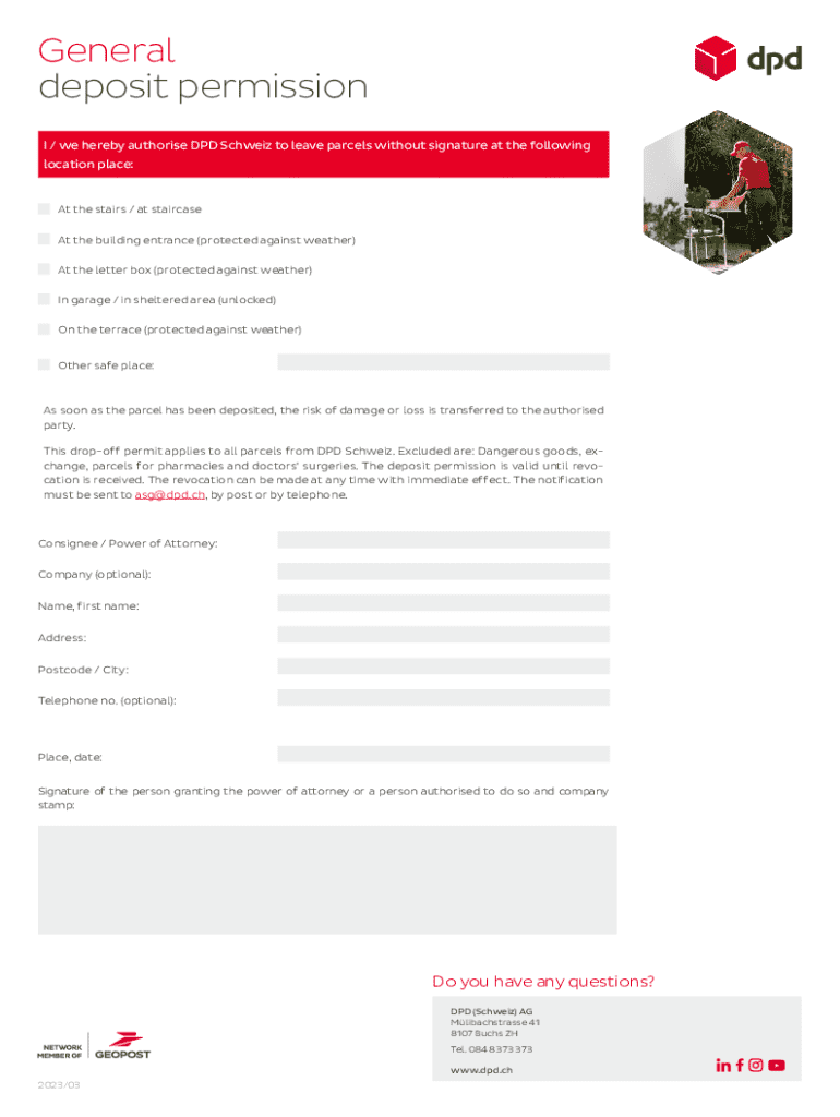 Fillable Online Dpd Schweiz Parcel Drop-off Permit Fax Email Print - pdfFiller