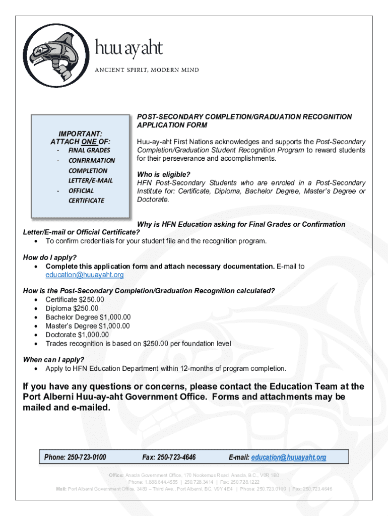 Fillable Online Post-secondary Completion/graduation Recognition ...