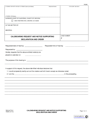 Fillable Online Calendaring Request and Notice Supporting Declaration ...