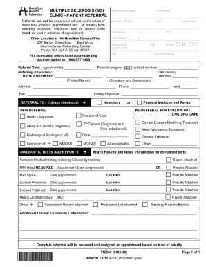 Fillable Online Multiple Sclerosis (ms) Clinic - Patient Referral Fax Email Print - pdfFiller