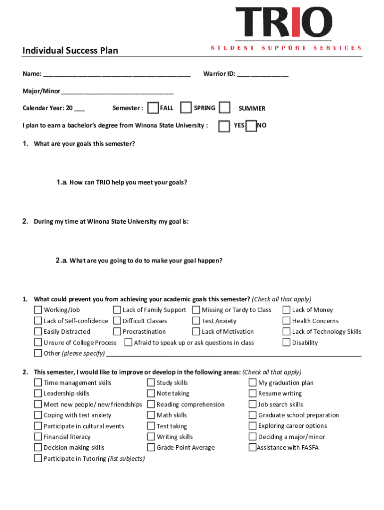 Fillable Online Individual Success Plan Fax Email Print - pdfFiller