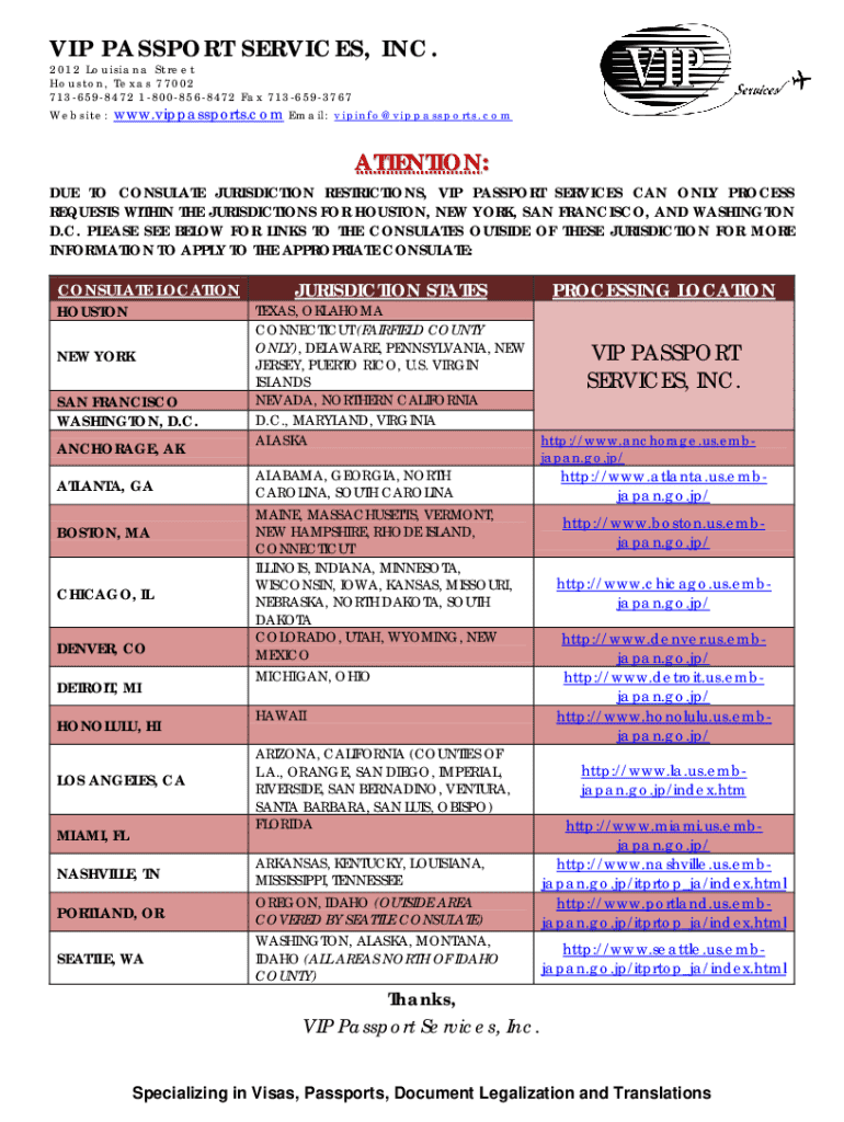 Fillable Online Vip Passport Services - Japan Tourist Visa Application ...