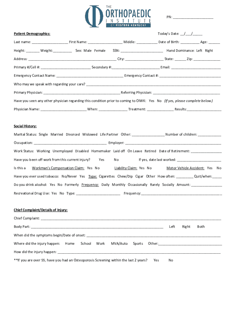 Fillable Online Height: Weight: Sex: Male Female Fax Email Print - pdfFiller