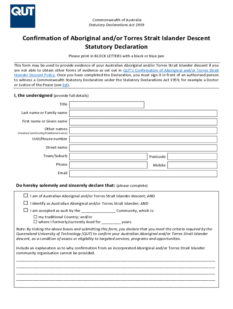 Fillable Online Confirmation of Aboriginal and/or Torres Strait ...