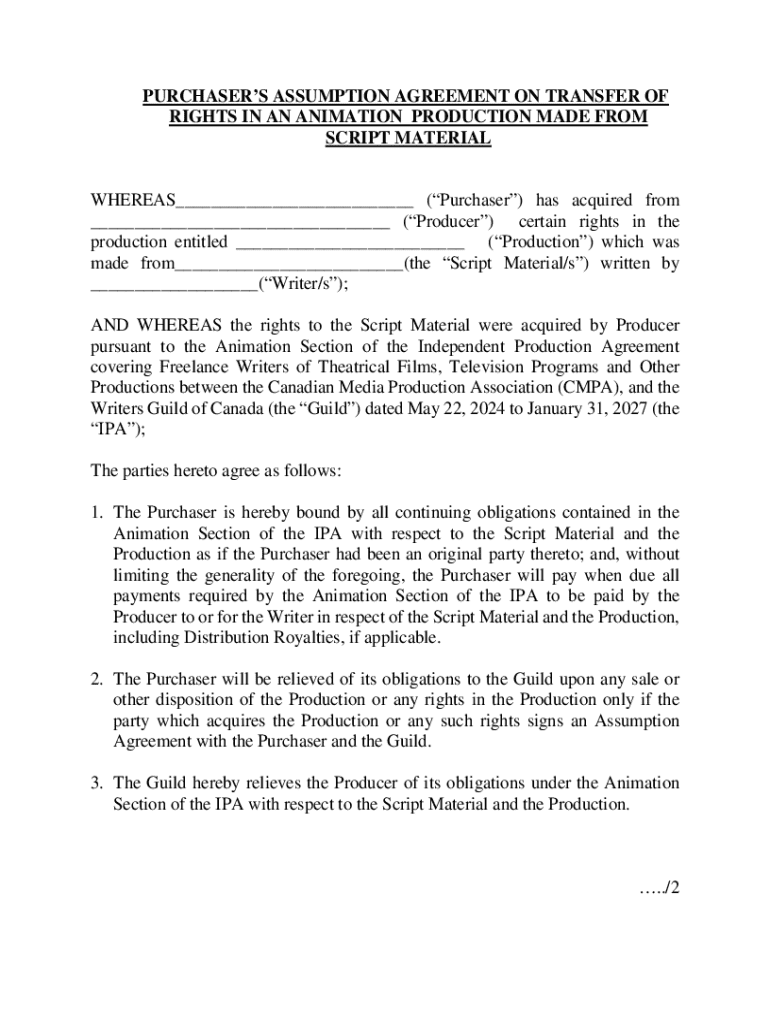 Fillable Online Purchaser’s Assumption Agreement on Transfer of Rights ...