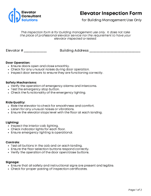 Fillable Online Elevator Inspection Form for Building Management Use ...