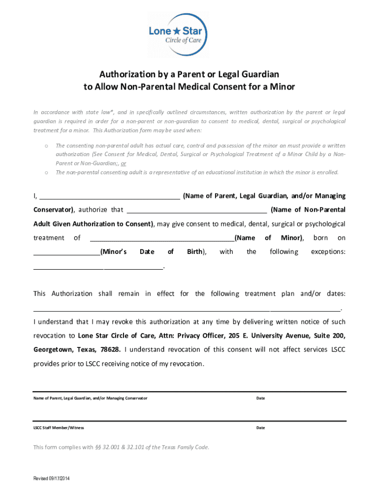 Fillable Online Authorization to Allow Non-parental Medical Consent for a Minor Fax Email Print ...