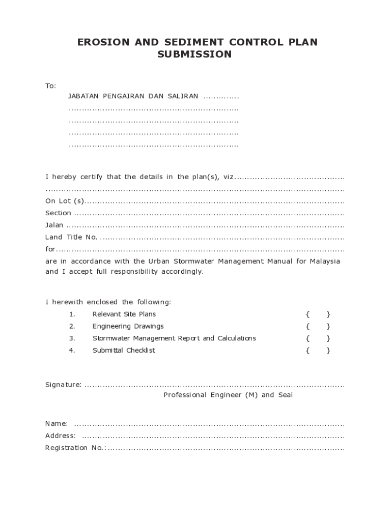 Fillable Online Erosion and Sediment Control Plan Submission Review ...
