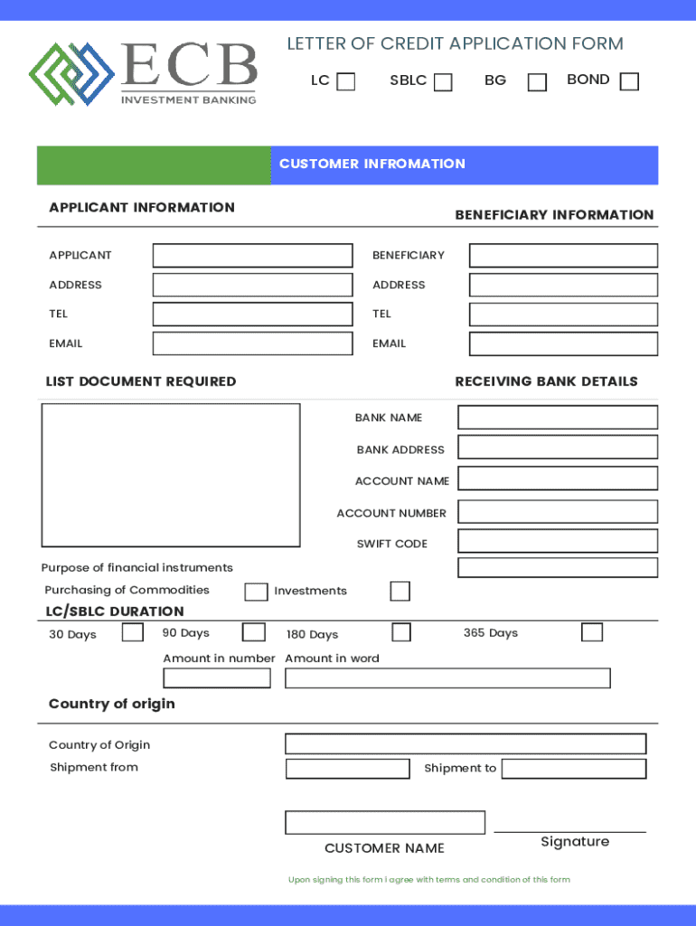 Fillable Online Application Form for Letter of Credit Fax Email Print ...