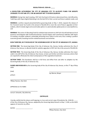 Fillable Online a Resolution Authorizing the City of Arkansas City to ...