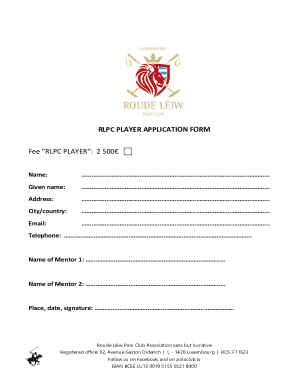 Fillable Online Rlpc Player Application Form Fax Email Print - pdfFiller