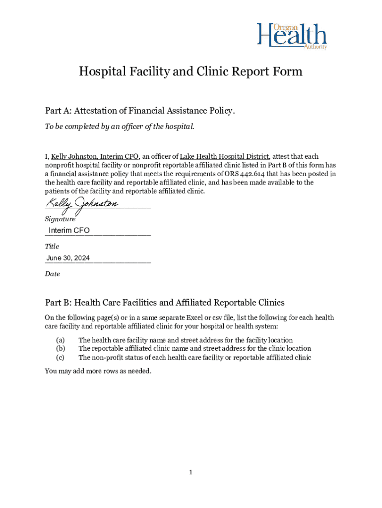 Fillable Online Hospital Facility and Clinic Report Fax Email Print - pdfFiller