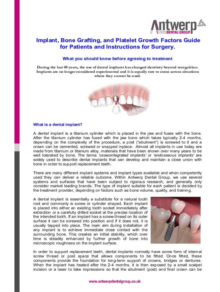 Fillable Online Implant, Bone Grafting, and Platelet Growth Factors ...