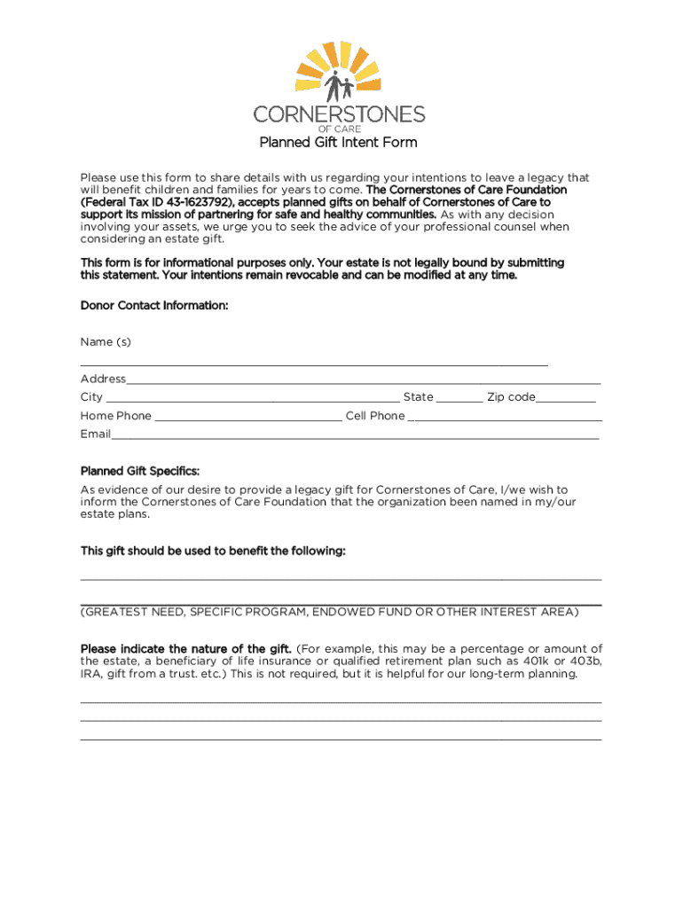 Fillable Online Planned Gift Intent Form Fax Email Print - pdfFiller