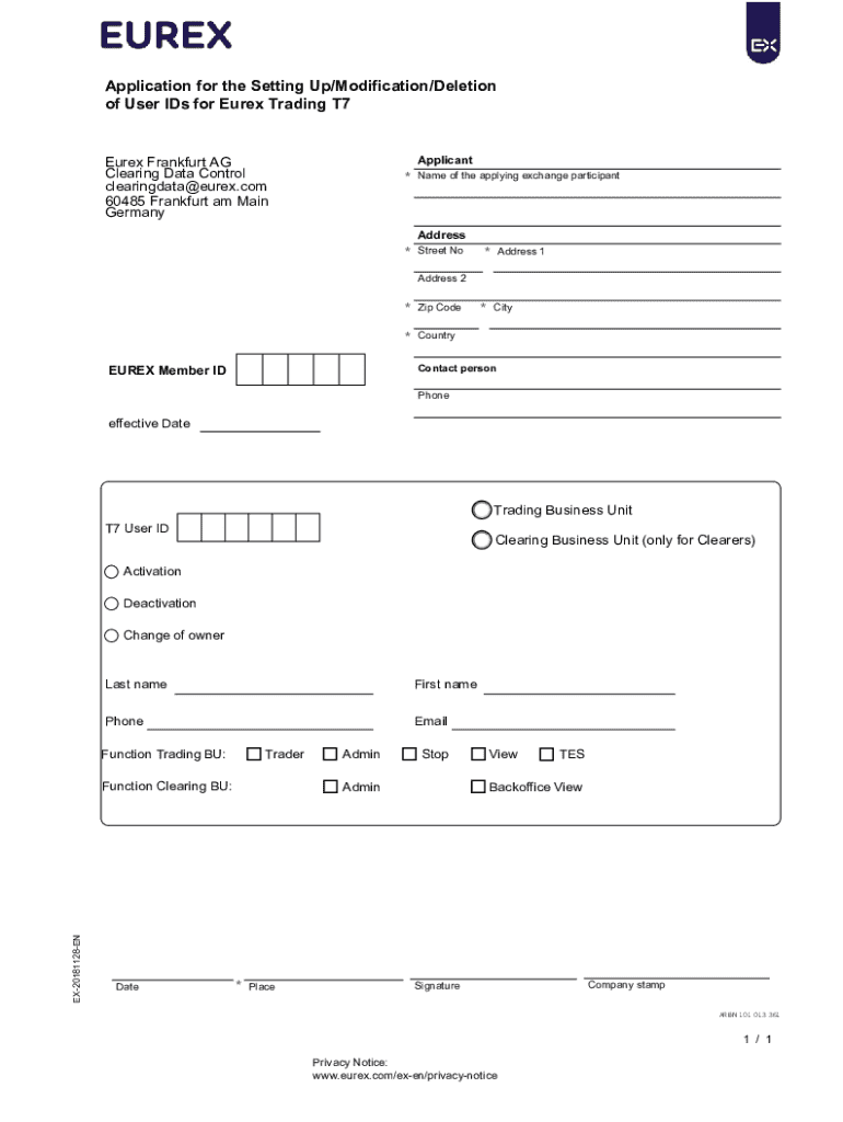 Fillable Online Eurex User Id Application Fax Email Print - pdfFiller