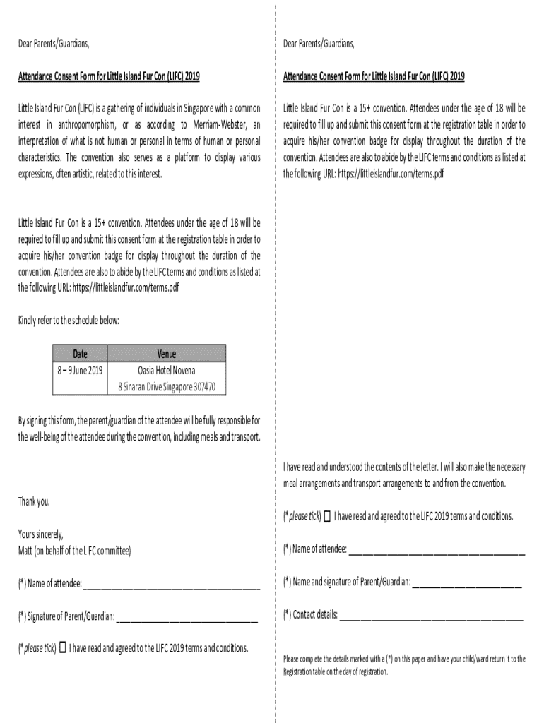Fillable Online Attendance Consent Form for Little Island Fur Con (lifc) 2019 Fax Email Print ...