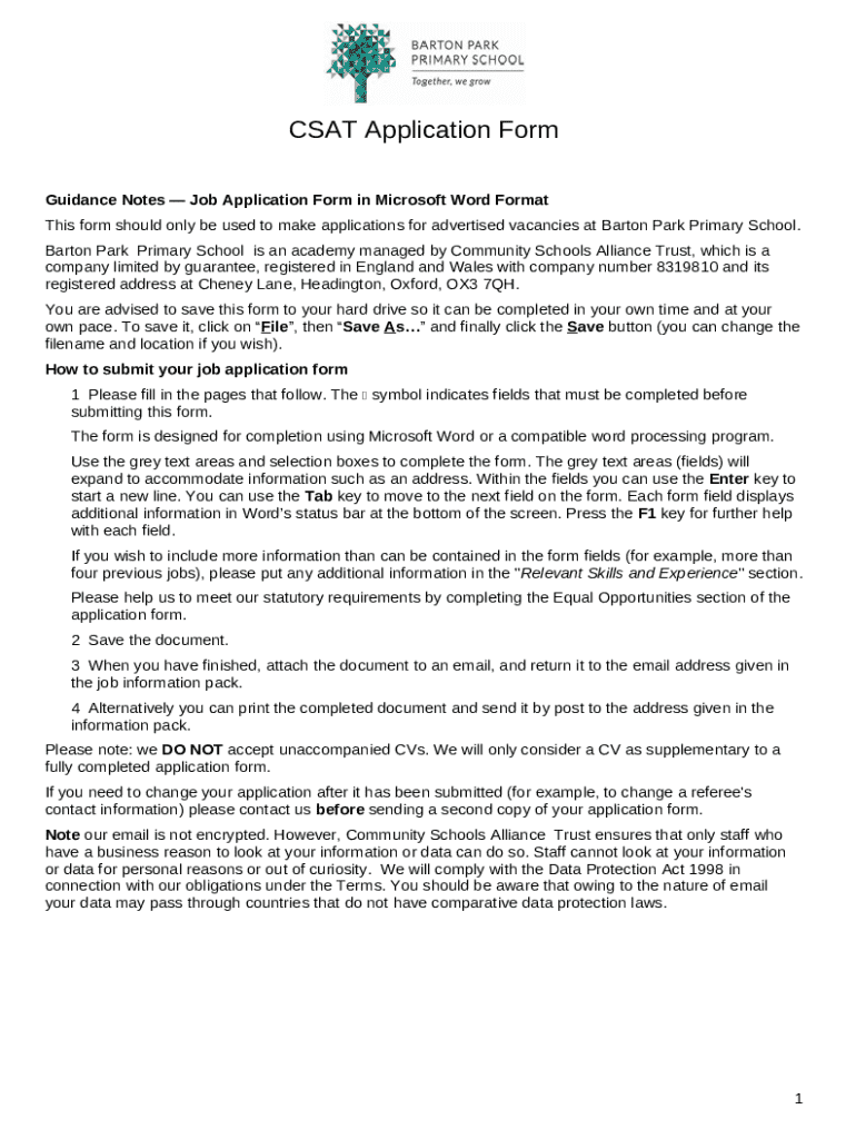 Csat Application Doc Template | pdfFiller