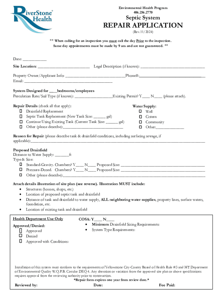 Fillable Online Septic System Repair Application Fax Email Print - pdfFiller