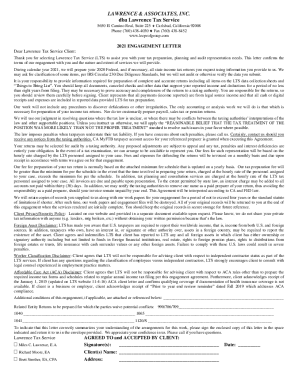 Fillable Online 2021 Engagement Letter From Lawrence Tax Service Fax ...